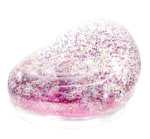 air candy inflatable glitter chair - filled with 6mm holographic color changing glitter - made with strong pvc that will hold up to 250 lbs. perfect for indoor or outdoor use!