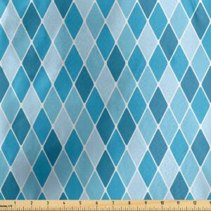 lunarable pale blue fabric by the yard, classical argyle harlequin style pattern design in blue shades retro, decorative satin fabric for home textiles and crafts, blue and pale blue