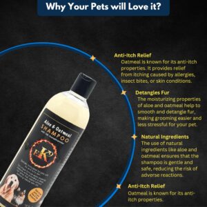 E3 Aloe and Oatmeal Shampoo for Cats & Dogs - for Allergies, Itching, Dog Skin and Coat Supplement, Helps Shedding, Hot Spots, Deodorizing Dog Shampoo - 16oz