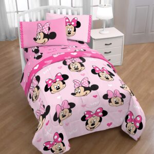 Jay franco Disney Minnie Mouse Hearts N Love Twin Comforter - Super Soft Kids Reversible Bedding - Fade Resistant Microfiber (Official Disney Product)