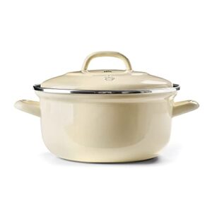 bk indigo dutch heritage round german enamelled casserole with lid with pfas-free ceramic non-stick coating, 26 cm/5.2 litre, induction, dishwasher safe, oven safe, cream