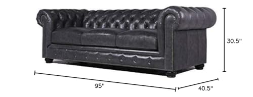 BOWERY HILL 20" Traditional Leather Tufted Back Chesterfield Sofa with Removable Seat Cushions, Leg Assembly Required, for Living Room, in Gray Finish