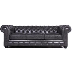 BOWERY HILL 20" Traditional Leather Tufted Back Chesterfield Sofa with Removable Seat Cushions, Leg Assembly Required, for Living Room, in Gray Finish