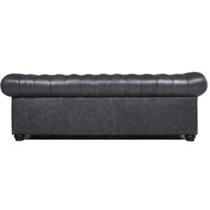 BOWERY HILL 20" Traditional Leather Tufted Back Chesterfield Sofa with Removable Seat Cushions, Leg Assembly Required, for Living Room, in Gray Finish