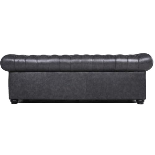 BOWERY HILL 20" Traditional Leather Tufted Back Chesterfield Sofa with Removable Seat Cushions, Leg Assembly Required, for Living Room, in Gray Finish