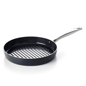 greenpan chatham black prime midnight hard anodized healthy ceramic nonstick, 11" grill pan, pfas-free, dishwasher safe, oven safe, black