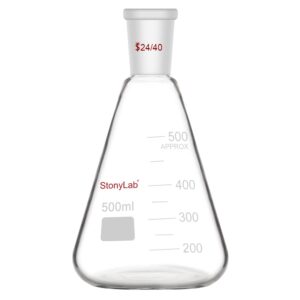 stonylab glass 24/40 erlenmeyer flask, borosilicate glass heavy wall flask with 24/40 standard taper outer joint, 500ml