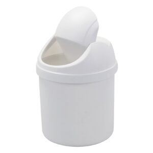 eagrye 0.5 gallon tiny desktop trash can, mini garbage can with swing lid, white