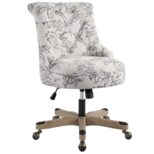 linon sinclair wood base adjustable rolling office chair in floral gray fabric