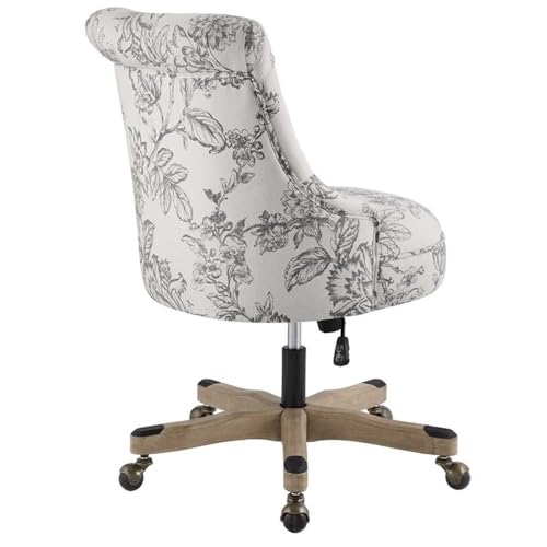 Linon Sinclair Wood Base Adjustable Rolling Office Chair in Floral Gray Fabric