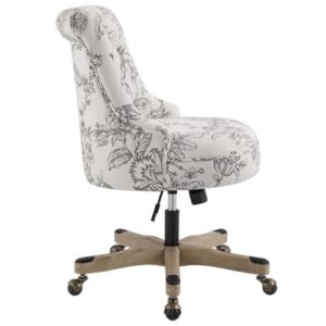 Linon Sinclair Wood Base Adjustable Rolling Office Chair in Floral Gray Fabric