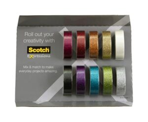 scotch glitter washi tape, 10 rolls, great for use in bullet journal, school supplies, craft supplies, and teacher appreciation gifts (c517-10-sioc)