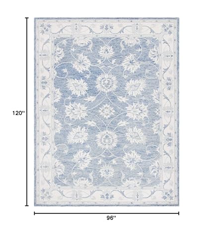 SAFAVIEH Micro-Loop Collection Area Rug - 8' x 10', Blue & Ivory, Handmade Wool, Ideal for High Traffic Areas in Living Room, Bedroom (MLP536M)