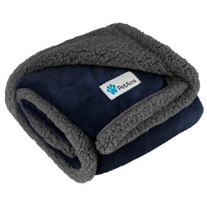 PetAmi Waterproof Dog Blanket for Bed, XL Dog Pet Blanket Couch Cover Protection, Sherpa Fleece Leakproof Bed Blanket for Crate Kennel Sofa Furniture Protector, Reversible Soft Plush 80x60 Navy Gray