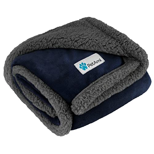 PetAmi Waterproof Dog Blanket for Bed, XL Dog Pet Blanket Couch Cover Protection, Sherpa Fleece Leakproof Bed Blanket for Crate Kennel Sofa Furniture Protector, Reversible Soft Plush 80x60 Navy Gray