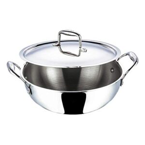 vinod platinum kadai triply stainless steel | suitable for indian cooking, sauces, stews, soups | deep/extra deep kadai with lid | induction, electric friendly (extra deep kadai, 24cm)