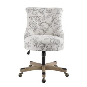 Linon Sinclair Wood Base Adjustable Rolling Office Chair in Floral Gray Fabric