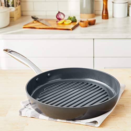 GreenPan Chatham Black Prime Midnight Hard Anodized Healthy Ceramic Nonstick, 11" Grill Pan, PFAS-Free, Dishwasher Safe, Oven Safe, Black