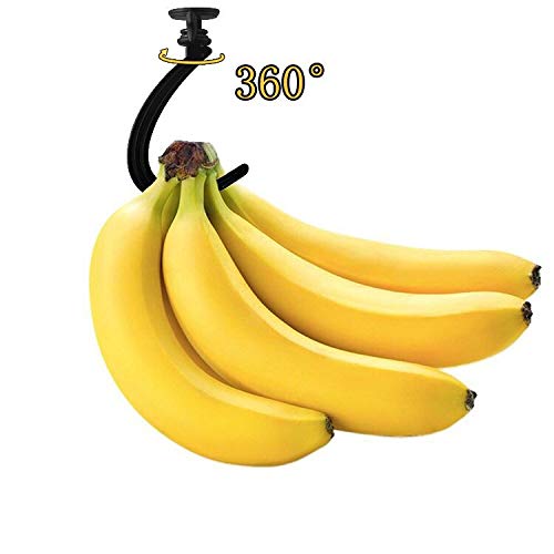 BAMI-LEE House Banana Hanger,360 Degree Free Rotation,Under Cabinet Hook for Bananas or Kitchen Items,Fixed Base and Removable Hook,Keep Bananas Fresh (Black)