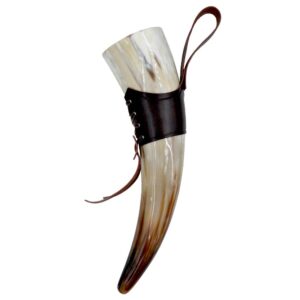 honglays viking horn mugs-handmade home real viking drinking horn with leather straps beer wine goblet chalice tankard ox horn beaker vessels (with leather straps)