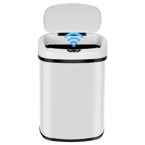 kitchen trash can 13 gallon,stainless steel trash can touchless garbage can large trash bin for kitchen,bathroom,restroom,office automatic garbage bin,white