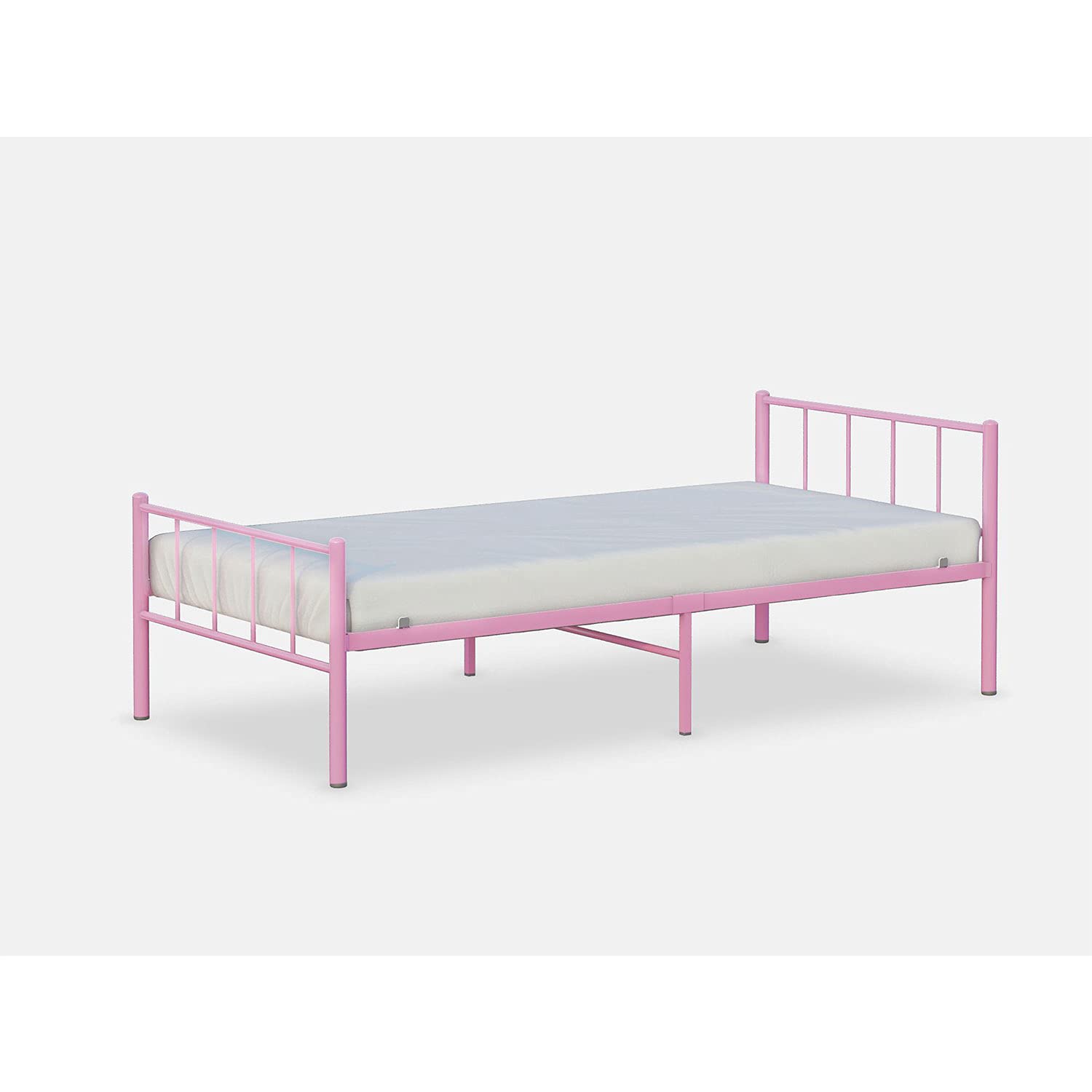 Rack Furniture Austin Twin Size Bed Frame, Steel Modern Design Bed for Kids with Reliable Support for Children's Bedroom, No Box Spring Req'd (Pink)