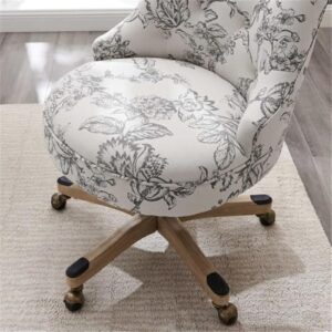 Linon Sinclair Wood Base Adjustable Rolling Office Chair in Floral Gray Fabric