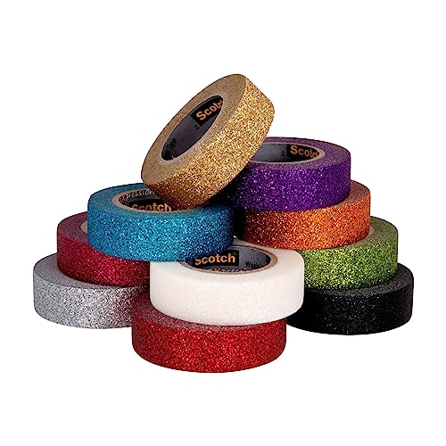 Scotch Glitter Washi Tape, 10 Rolls, Great for Use in Bullet Journal, School Supplies, Craft Supplies, and Teacher Appreciation Gifts (C517-10-SIOC)