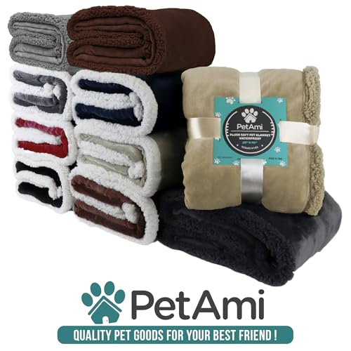 PetAmi Waterproof Dog Blanket for Bed, XL Dog Pet Blanket Couch Cover Protection, Sherpa Fleece Leakproof Bed Blanket for Crate Kennel Sofa Furniture Protector, Reversible Soft Plush 80x60 Navy Gray