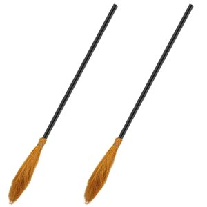 medoore 2 pack halloween witch broom plastic witch broomstick cosplay broom props, realistic wizard flying broom stick accessory for costumes