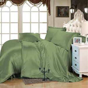 kanak bedding - 7 piece soft silk satin soft quilt,19 inch deep pocket sheet set with duvet set size queen colour olive