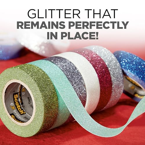 Scotch Glitter Washi Tape, 10 Rolls, Great for Use in Bullet Journal, School Supplies, Craft Supplies, and Teacher Appreciation Gifts (C517-10-SIOC)