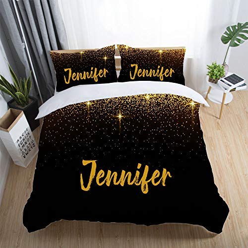 PAPAWU Custom Name 3 Piece Bedding Duvet Cover Set Personalized Queen Size Microfiber Duvet Cover with Zipper Closure