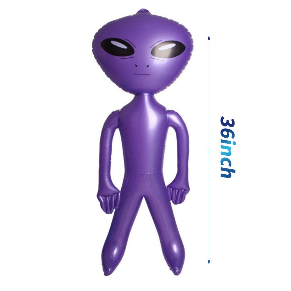 YBB 4 Pack Alien Inflatable Toys 36 Inch with UFO Foil Balloon, Novelty Large Size Martian Aliens Prop Toy Decorations for Birthday Halloween Party Favors (Green, Blue, Purple))