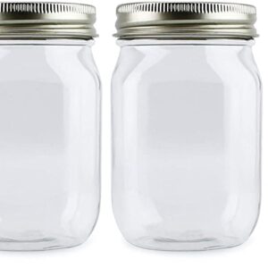 Cornucopia Brands Small Coin Bank Jars (4-Pack, Clear); 16oz Clear Plastic Mason Jar Coin Banks w/Gold Slotted Lids