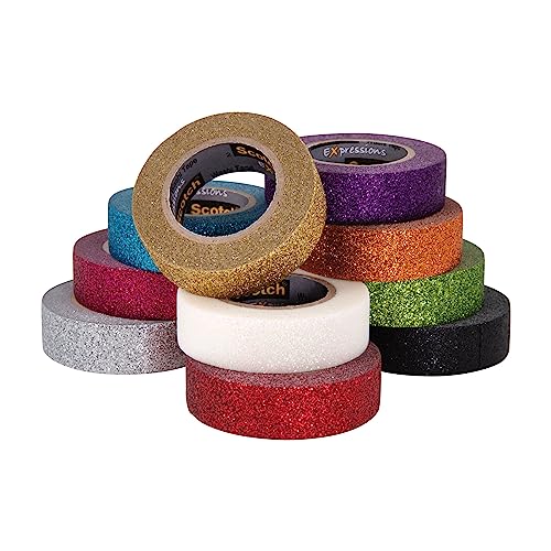 Scotch Glitter Washi Tape, 10 Rolls, Great for Use in Bullet Journal, School Supplies, Craft Supplies, and Teacher Appreciation Gifts (C517-10-SIOC)