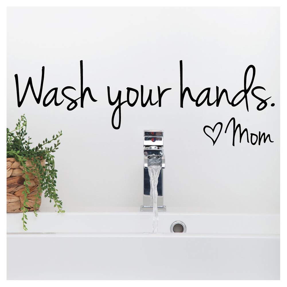 Bestjybt Wash Your Hands Love Mom Quote Bathroom Wall Stickers Waterproof Art Decal Bathroom Wall Decor