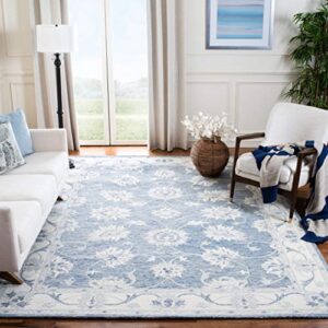 safavieh micro-loop collection area rug - 8' x 10', blue & ivory, handmade wool, ideal for high traffic areas in living room, bedroom (mlp536m)