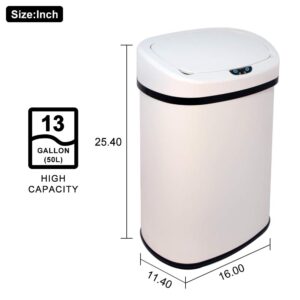 Kitchen Trash Can 13 Gallon,Stainless Steel Trash Can Touchless Garbage Can Large Trash Bin for Kitchen,Bathroom,Restroom,Office Automatic Garbage Bin,White