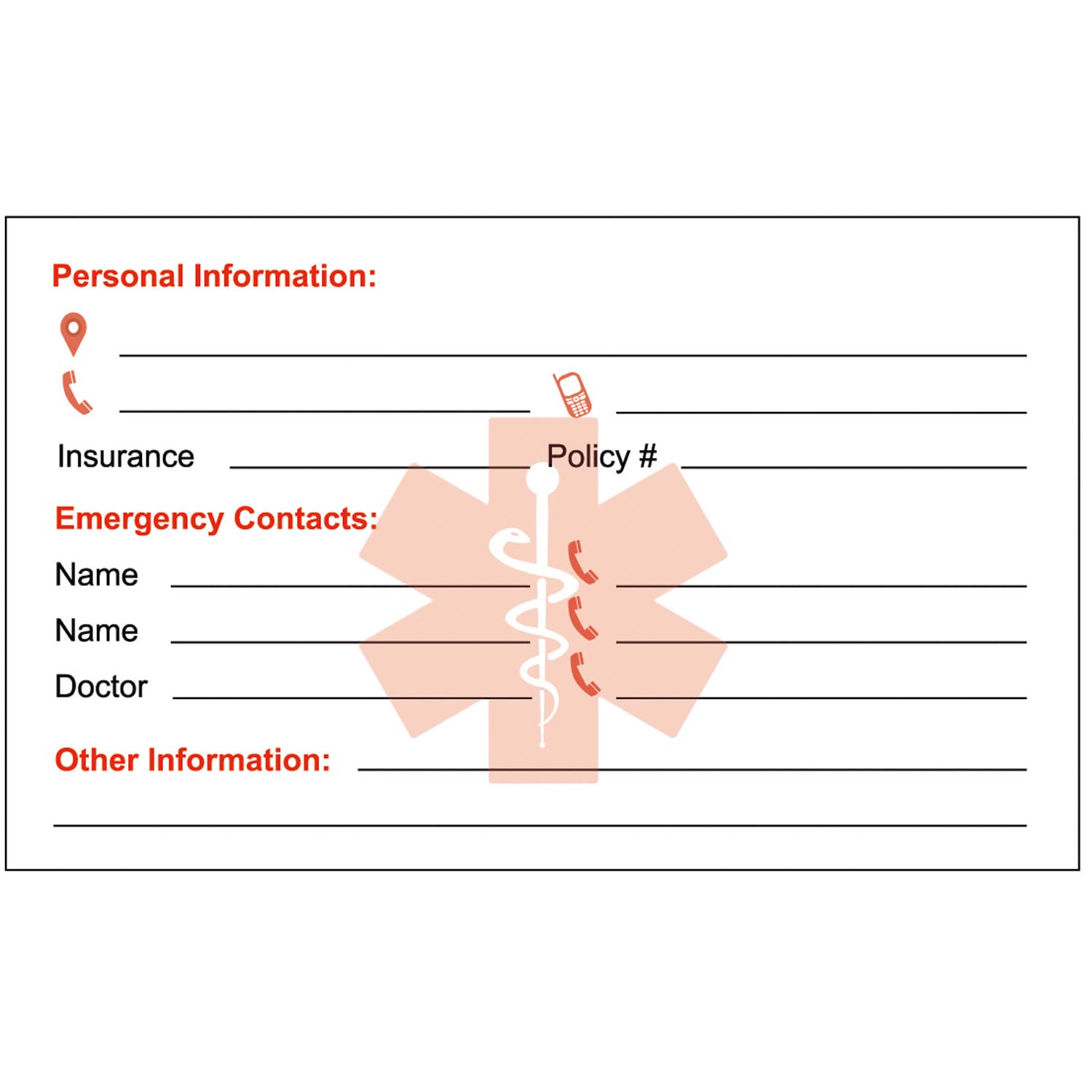 RXBC2011 Emergency Medical Information ID Card Pack of 5