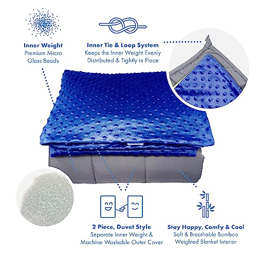 Harkla Kids Weighted Blanket - 15lb Bamboo Cooling Weighted Blanket for Kids - Washable Minky Cover and Glass Beads Filled Weighted Inner - Designed for Sensory Seekers Weighing 90lb to 150lb