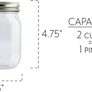 Cornucopia Brands Small Coin Bank Jars (4-Pack, Clear); 16oz Clear Plastic Mason Jar Coin Banks w/Gold Slotted Lids