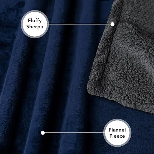 PetAmi Waterproof Dog Blanket for Bed, XL Dog Pet Blanket Couch Cover Protection, Sherpa Fleece Leakproof Bed Blanket for Crate Kennel Sofa Furniture Protector, Reversible Soft Plush 80x60 Navy Gray