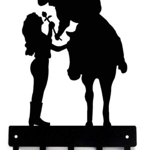 The Metal Peddler Cowboy Cowgirl Rose - Romantic Couple - Wall Key Rack Hanger - Large 9 Inch Wide - Made in USA; 5 Storage Hooks