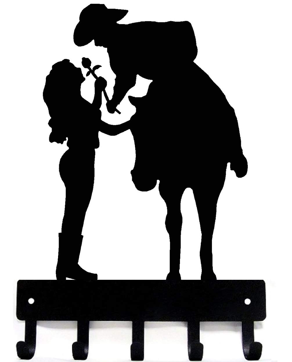 The Metal Peddler Cowboy Cowgirl Rose - Romantic Couple - Wall Key Rack Hanger - Large 9 Inch Wide - Made in USA; 5 Storage Hooks