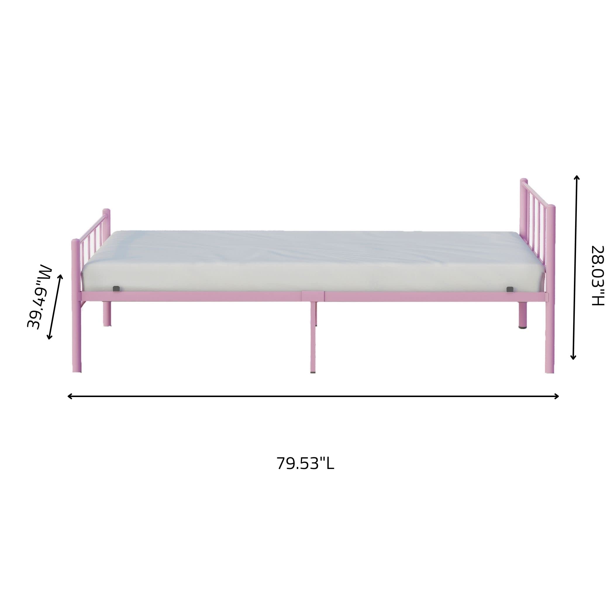 Rack Furniture Austin Twin Size Bed Frame, Steel Modern Design Bed for Kids with Reliable Support for Children's Bedroom, No Box Spring Req'd (Pink)