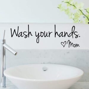 Bestjybt Wash Your Hands Love Mom Quote Bathroom Wall Stickers Waterproof Art Decal Bathroom Wall Decor