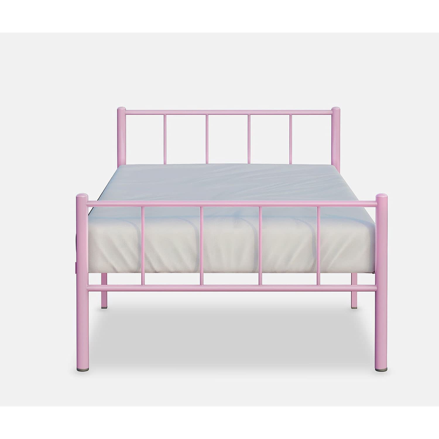 Rack Furniture Austin Twin Size Bed Frame, Steel Modern Design Bed for Kids with Reliable Support for Children's Bedroom, No Box Spring Req'd (Pink)