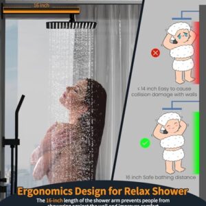 SR SUN RISE Black Square Rainfall Shower Head and Handle Set, Wall Mounted Shower Fixtures, Metal Shower Faucet Trim Repair Kits (With Shower Valve)