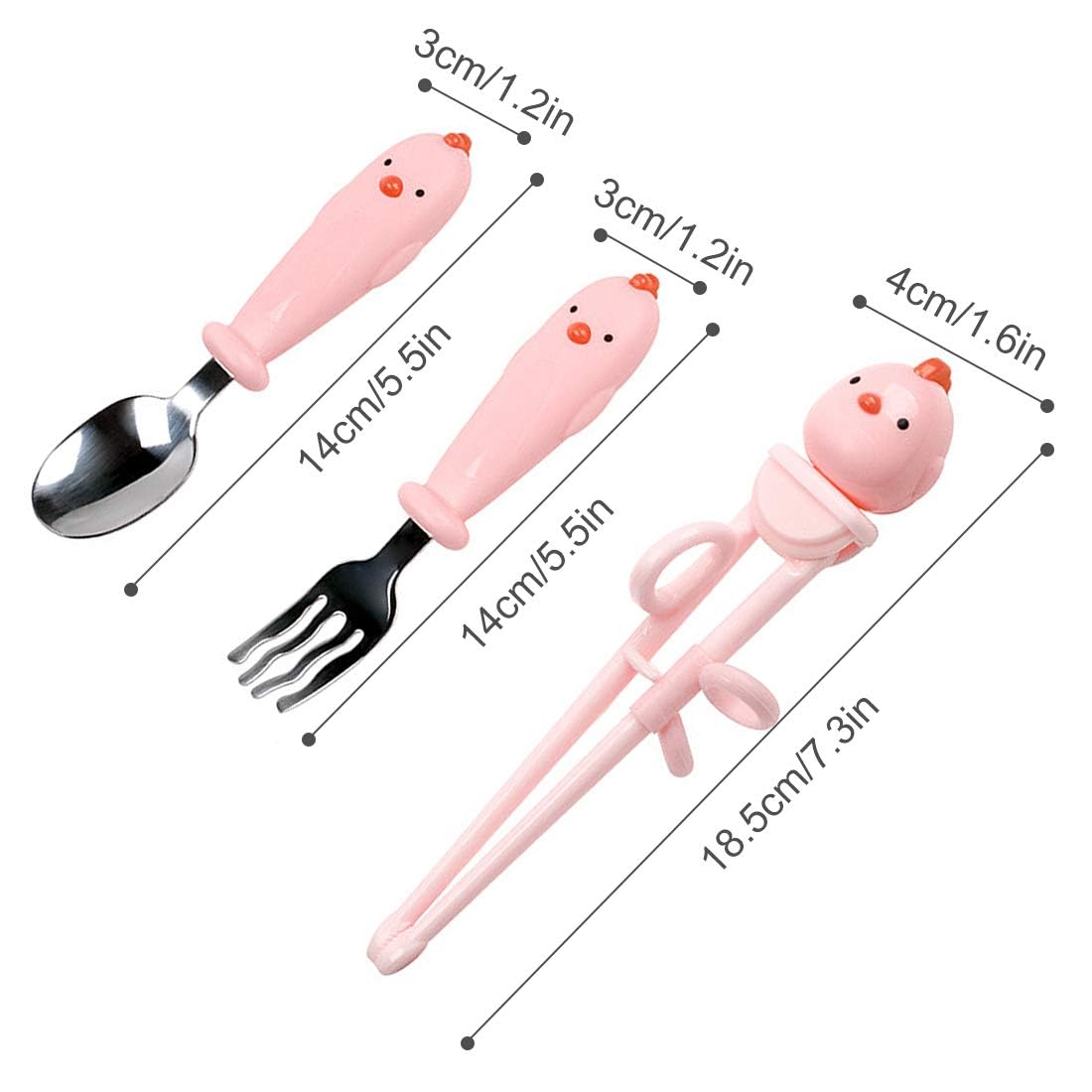 Training Chopsticks Set for Kids and Beginners,Chopstick Spoon Fork and Case Set,Reusable Learning Chopsticks with Attachable Learning Chopstick Helper - Right Handed Only Stainless Steel Pink